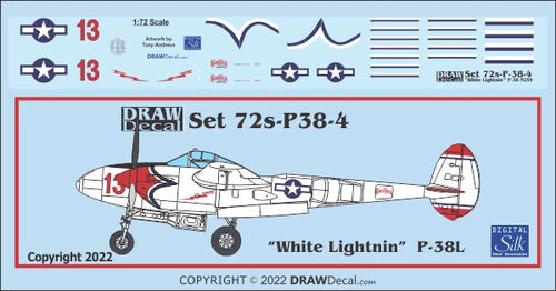 Draw Decal 72-P38-04 Lockheed P-38 L - "White Lightnin" (N25Y)