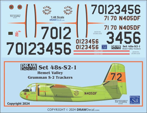 Draw Decal 48-S2-01 Grumman S-2 Tracker - Hemet Valley Fire Bombers