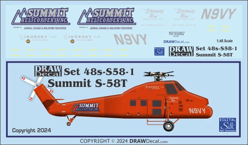 Draw Decal 48-S58-01 Sikorsky S-58 T - Summit Helicopters "Screaming Mimi"