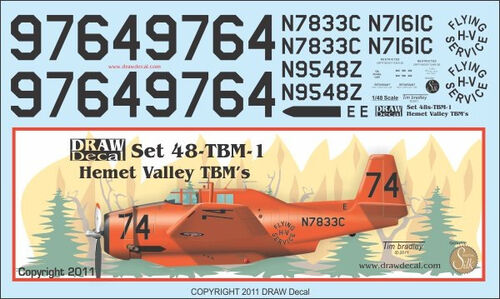 Draw Decal 48-TBM-01 Grumman TBM Avenger - Hemet Valley Flying Service (Fire Bombers)