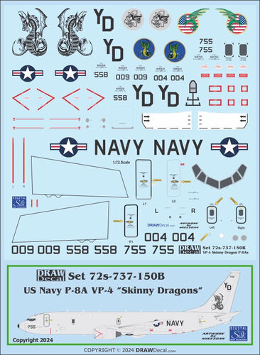 Draw Decal 72-737-150B Boeing P-8 A Poseidon - US Navy VP-4 Skinny Dragons