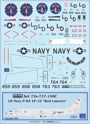 Draw Decal 72-737-150C Boeing P-8 A Poseidon - US Navy VP-10 Red Lancers