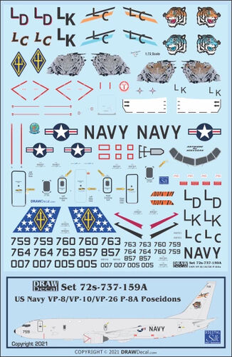 Draw Decal 72-737-159A Boeing P-8 A Poseidon - VP-8, VP-10 and VP-26 Squadrons