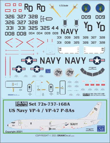 Draw Decal 72-737-168A Boeing P-8 A Poseidon - US Navy VP-40 and VP-47 Squadrons