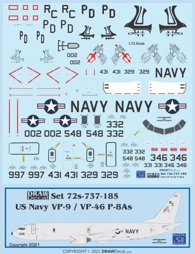 Draw Decal 72-737-185 Boeing P-8 A Poseidon - US Navy VP-9 and VP-46 Squadrons