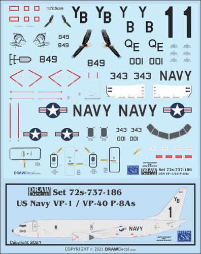 Draw Decal 72-737-186 Boeing P-8 A Poseidon - US Navy VP-1 and VP-40 Squadrons