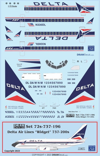 Draw Decal 72-737-196 Boeing 737-200 - Delta Air Lines "Widget"