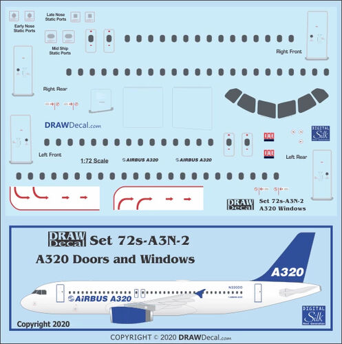Draw Decal 72-A3N-02 Airbus A320 - Doors and Windows