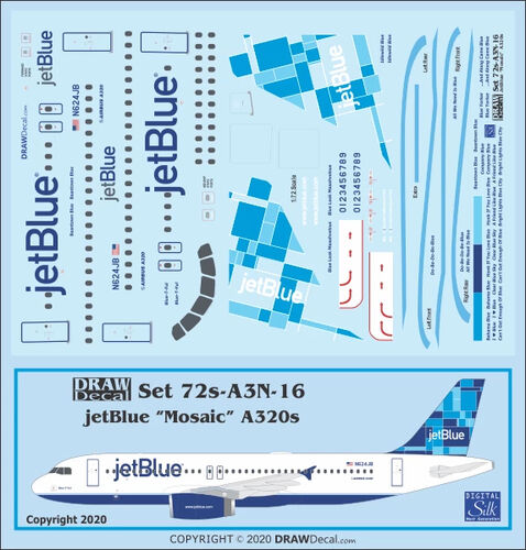Draw Decal 72-A3N-16 Airbus A320 - jetBlue "Mosaic"