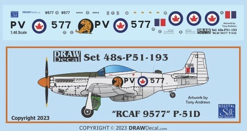Draw Decal 48-P51-193 North American P-51 D - RCAF 9577