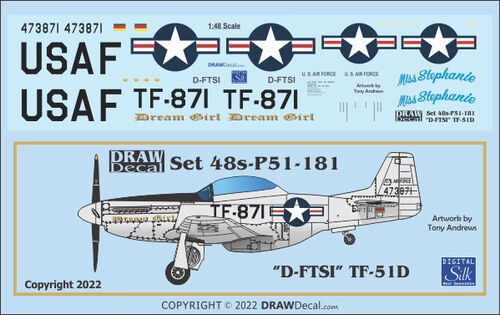 Draw Decal 48-P51-181 North American TF-51 D - "TF-871" (D-FTSI )