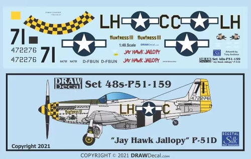 Draw Decal 48-P51-159 North American P-51 D - "Jay Hawk Jallopy / Huntress III"
