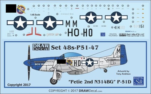 Draw Decal 48-P51-47 North American P-51 D - "Petie 2nd" Gathering of Mustangs and Legends (N314BG)