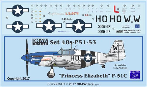 Draw Decal 48-P51-53 North American P-51 C - "Princess Elizabeth" Gathering of Mustangs and Legends
