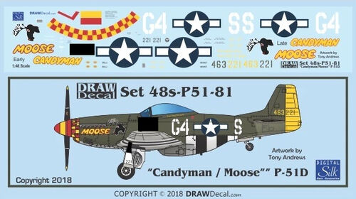 Draw Decal 48-P51-81 North American P-51 D - "Candyman - Moose"