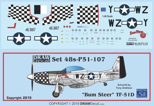 Draw Decal 48-P51-107 North American TF-51 D - "Bum Steer"