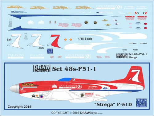 Draw Decal 48-P51-01 North American P-51 - "Strega" Mustang Racer