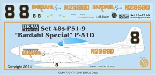 Draw Decal 48-P51-09 North American P-51 D - "Bardahl Special" (1964 version)