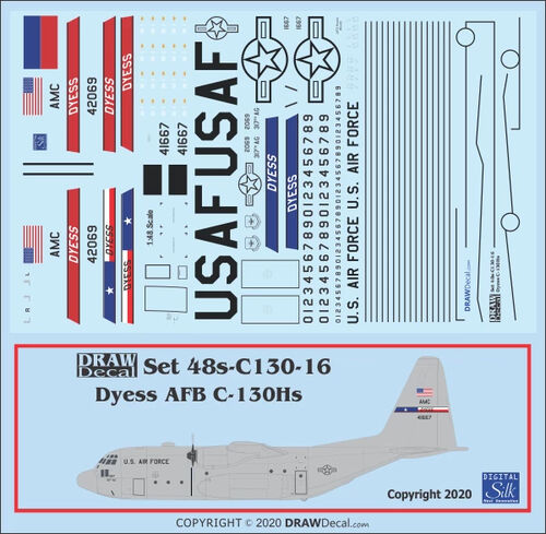 Draw Decal 48-C130-16 Lockheed C-130 H Hercules - Dyess AFB