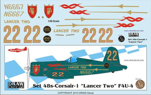 Draw Decal 48-CORSAIR-01 Vought F4U-4 Corsair - "Lancer Two" (Reno 1968-1969)