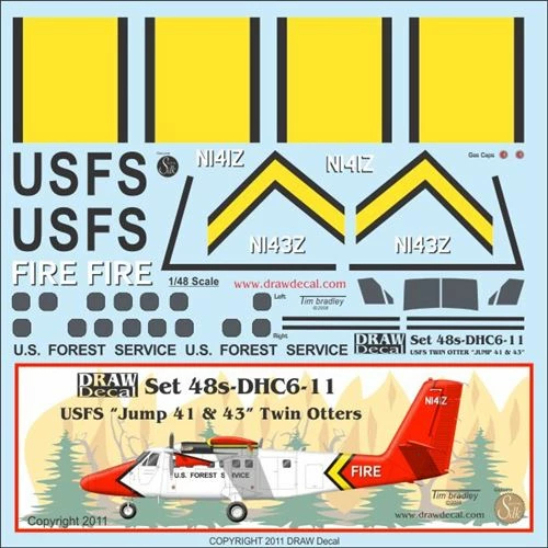Draw Decal 48-DHC6-11 DHC-6 Twin Otter - United States Forest Service (USFS) Jump 41 and 43