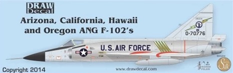 Draw Decal 48-F102-03 Convair F-102 - USAF ANG Western Units AZ, CA, HI & OR