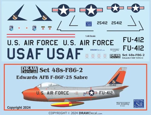Draw Decal 48-F86-02 North American F-86 F-25 - Edwards AFB