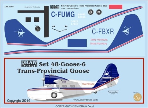 Draw Decal 48-GOOSE-06 Grumman G-21 Goose - Trans-Provincial (Blue Scheme)