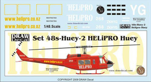 Draw Decal 48-HUEY-02 Bell UH-1 H Huey - HELiPRO New Zealand