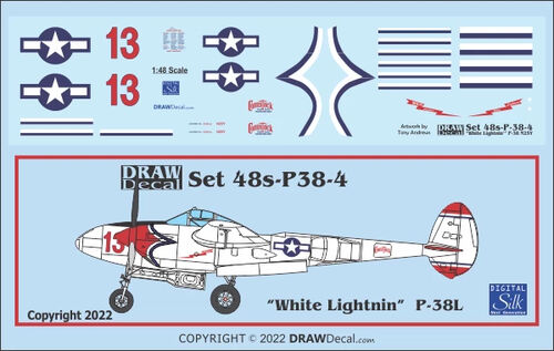 Draw Decal 48-P38-04 Lockheed P-38 L - "White Lightnin' (N25Y)