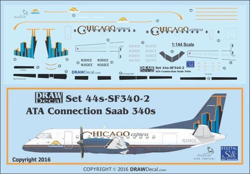 Draw Decal 44-SF340-02 Saab 340 - ATA Chicago Express