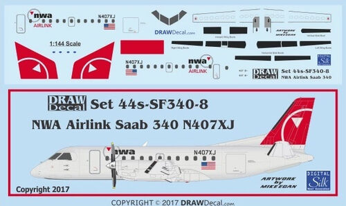 Draw Decal 44-SF340-08 Saab 340 - NW Airlink Final Scheme (N407XJ)