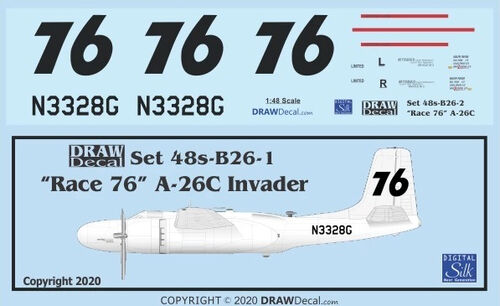 Draw Decal 48-B26-02 Douglas A-26 C Invader "Race 76"