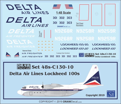 Draw Decal 48-C130-10 Lockheed L-100 Hercules - Delta Air Lines