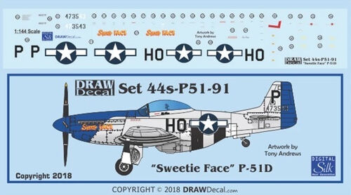 Draw Decal 44-P51-91 North American P-51 D - "Sweetie Face" Gathering of Mustangs and Legends