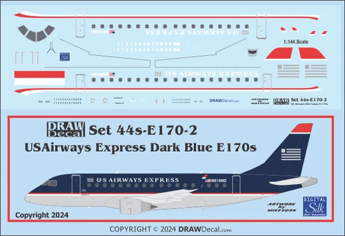 Draw Decal 44-E170-02 Embraer 170 - US Airways (Dark Blue Scheme)