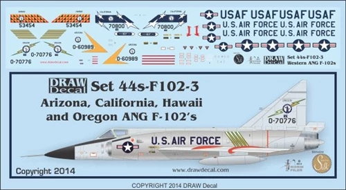 Draw Decal 44-F102-03 Convair F-102 - USAF ANG Western Units AZ, CA, HI & OR