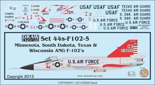 Draw Decal 44-F102-05 Convair F-102 - USAF ANG Central Units MN, SD, TX & WI (2 Aircrafts)