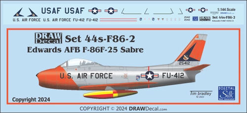Draw Decal 44-F86-02 North American F-86 F-25 - Edwards AFB