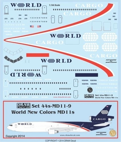 Draw Decal 44-MD11-09 McDonnell Douglas MD-11 - World Airways New Colors