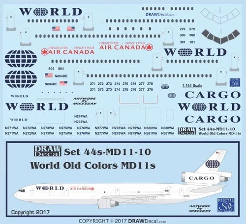 Draw Decal 44-MD11-10 McDonnell Douglas MD-11 - World Airways Old Colors