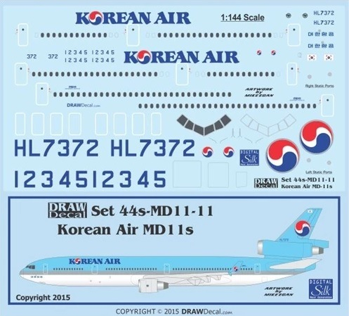 Draw Decal 44-MD11-11 McDonnell Douglas MD-11 - Korean Air