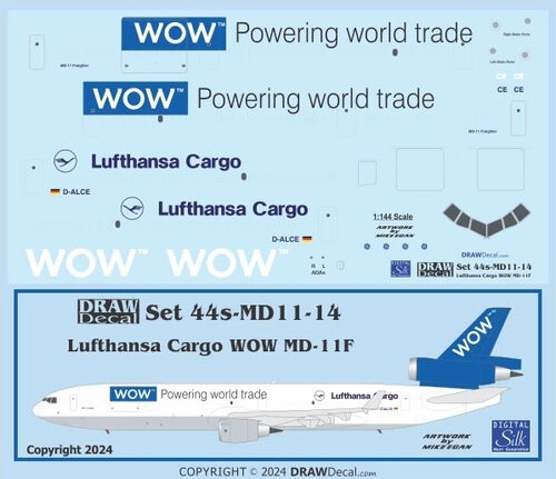 Draw Decal 44-MD11-14 McDonnell Douglas MD-11F - Lufthansa Cargo WOW