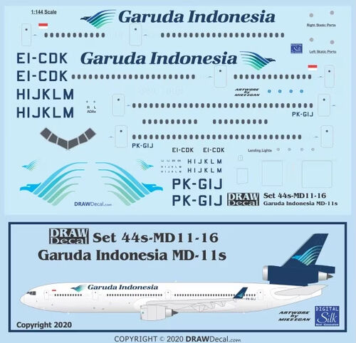 Draw Decal 44-MD11-16 McDonnell Douglas MD-11 - Garuda Indonesia