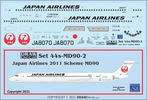 Draw Decal 44-MD90-02 McDonnell Douglas MD-90 - Japan Airlines (2011 Scheme)