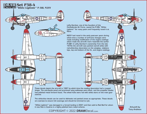 Draw Decal 44-P38-04 Lockheed P-38 L - "White Lightnin" (N25Y)