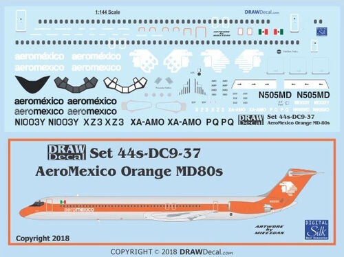 Draw Decal 44-DC9-37 McDonnell Douglas MD-80 - AeroMexico Orange