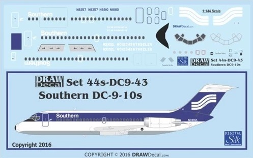Draw Decal 44-DC9-43 Douglas DC-9-10 - Southern Airways