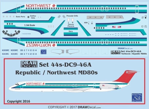 Draw Decal 44-DC9-46A McDonnell Douglas MD-80 - Northwest / Republic (Hybrid Scheme)