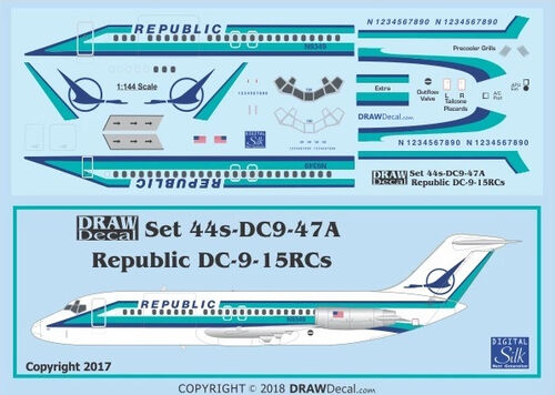 Draw Decal 44-DC9-47A Douglas DC-9-15RC - Republic Airlines